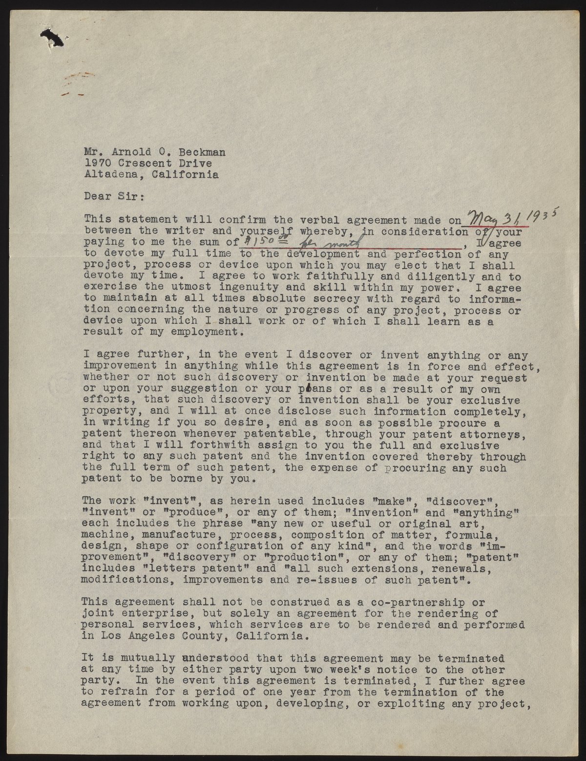 Contract between Howard Cary and Arnold O. Beckman - Science History ...
