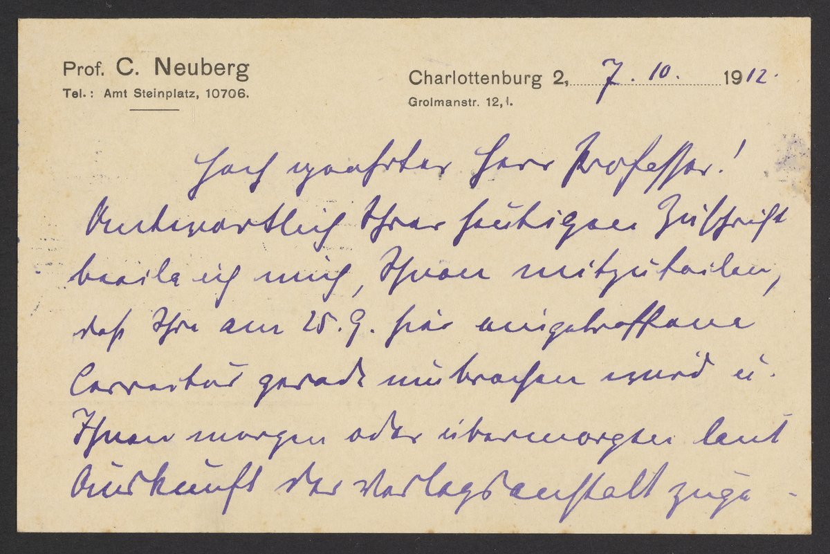 Postcard from Carl Neuberg to Georg Bredig, October 1912 - Science ...