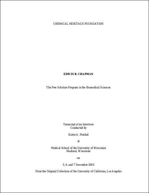 Oral history interview with Edwin R. Chapman - Science History ...