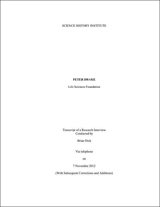Research interview with Peter Drake - Science History Institute Digital ...