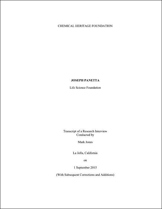 Research Interview with Joseph Panetta - Science History Institute ...