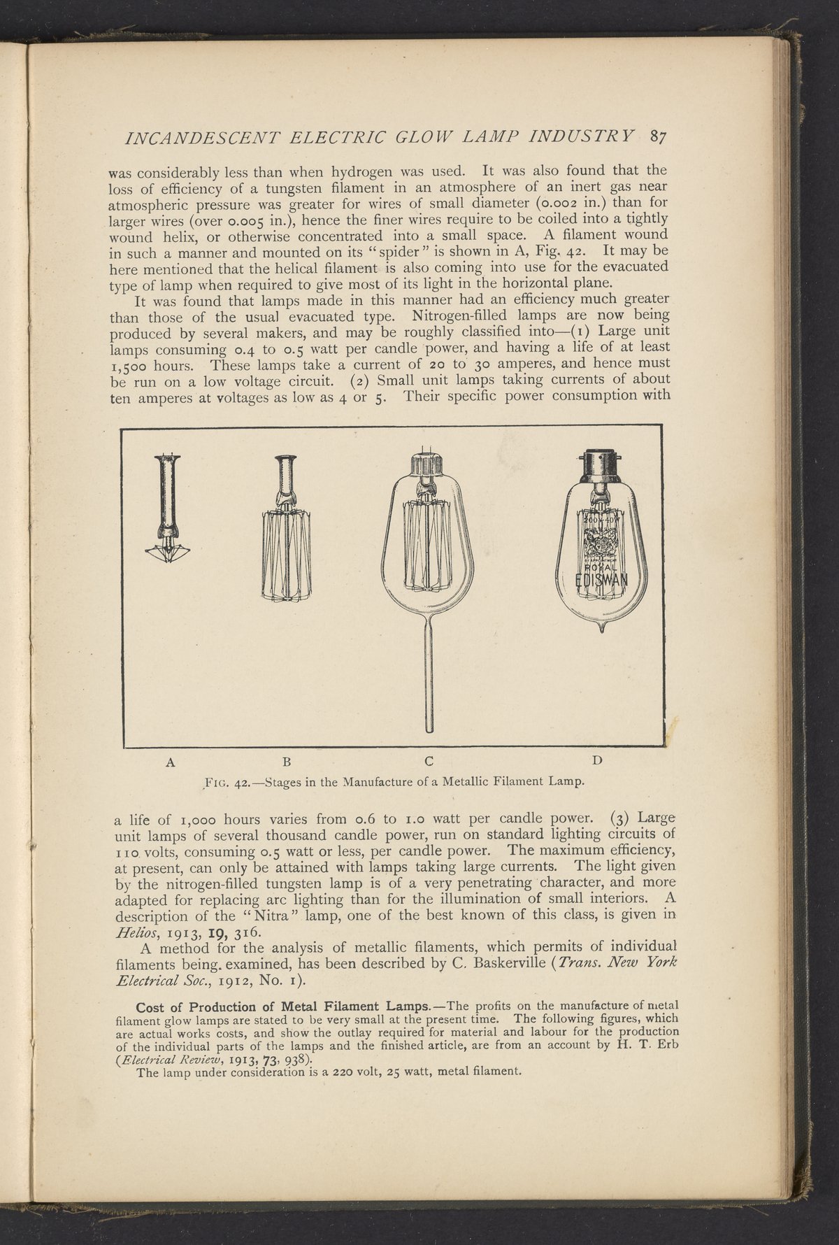 Figure 42. Stages in the Manufacture of a Metallic Filament Lamp ...