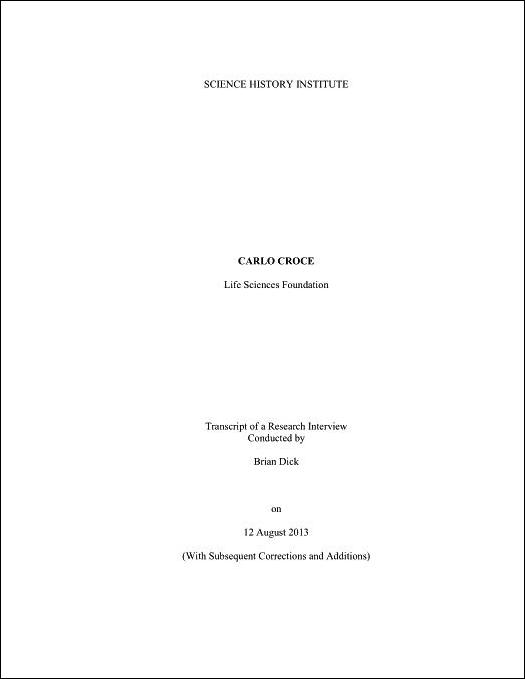 Research interview with Carlo Croce - Science History Institute Digital ...