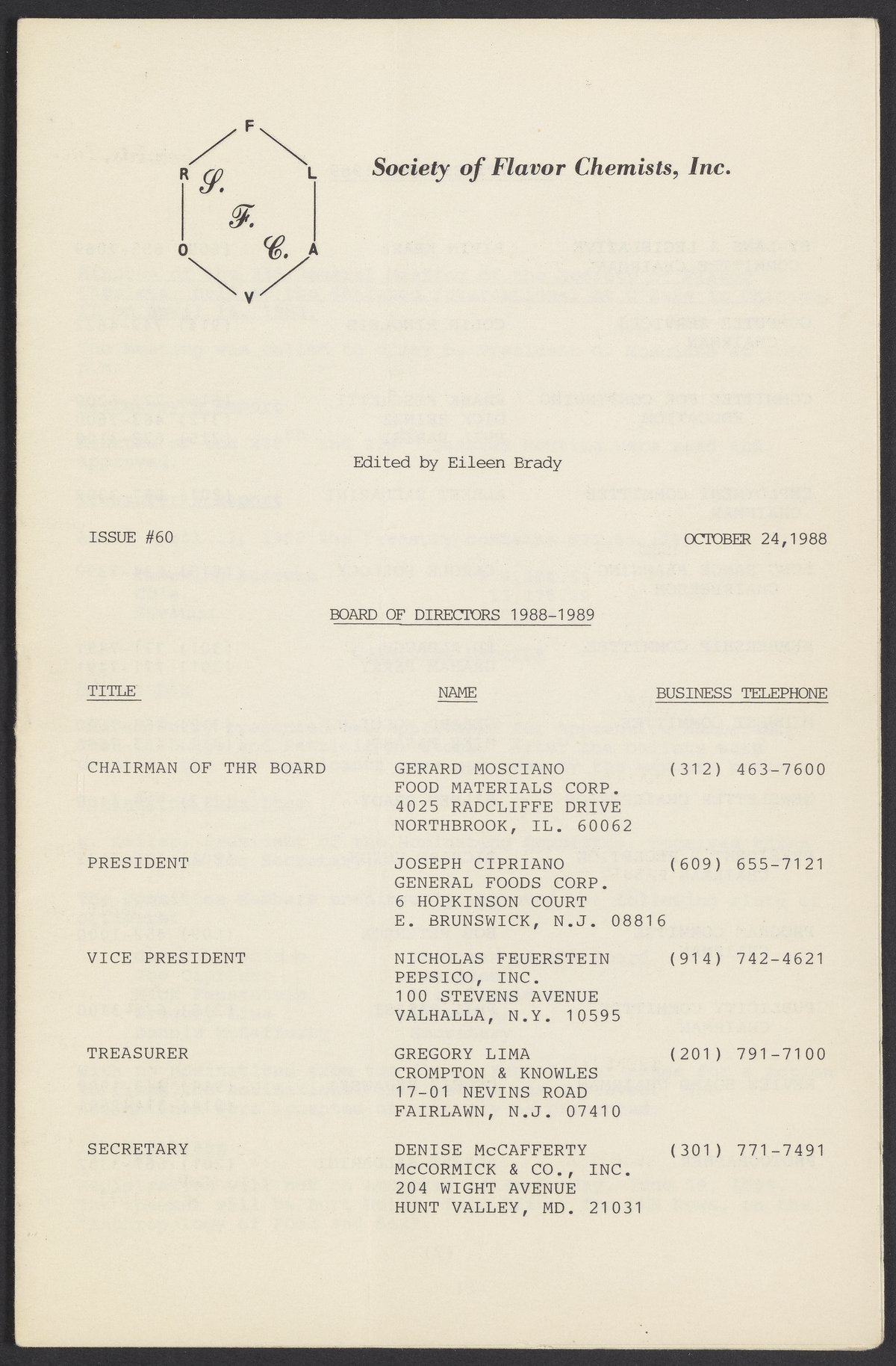 Society of Flavor Chemists newsletter, October 1988 - Science History ...