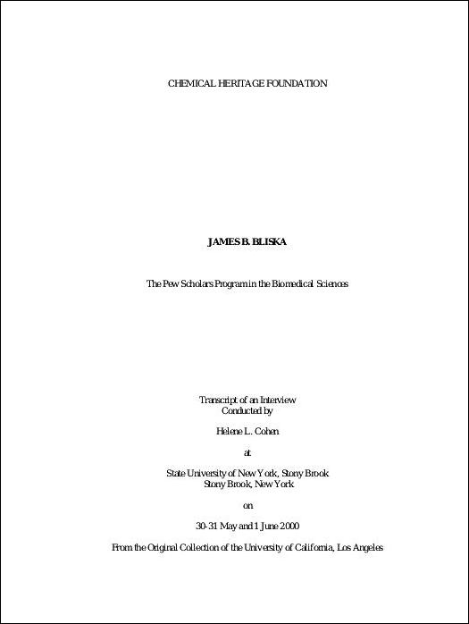 Oral history interview with James B. Bliska - Science History Institute ...