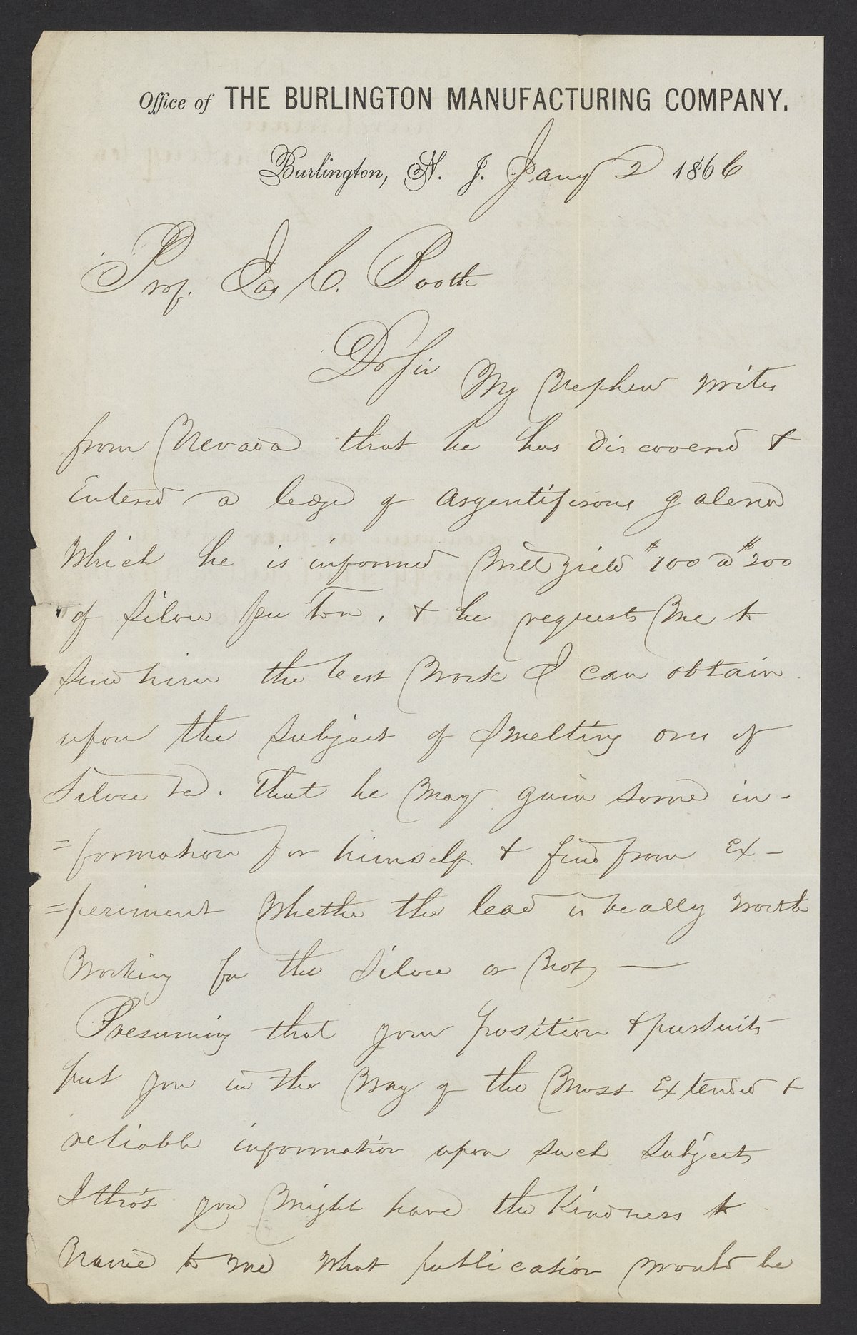 Letter from J. Churchman to James Curtis Booth - Science History ...
