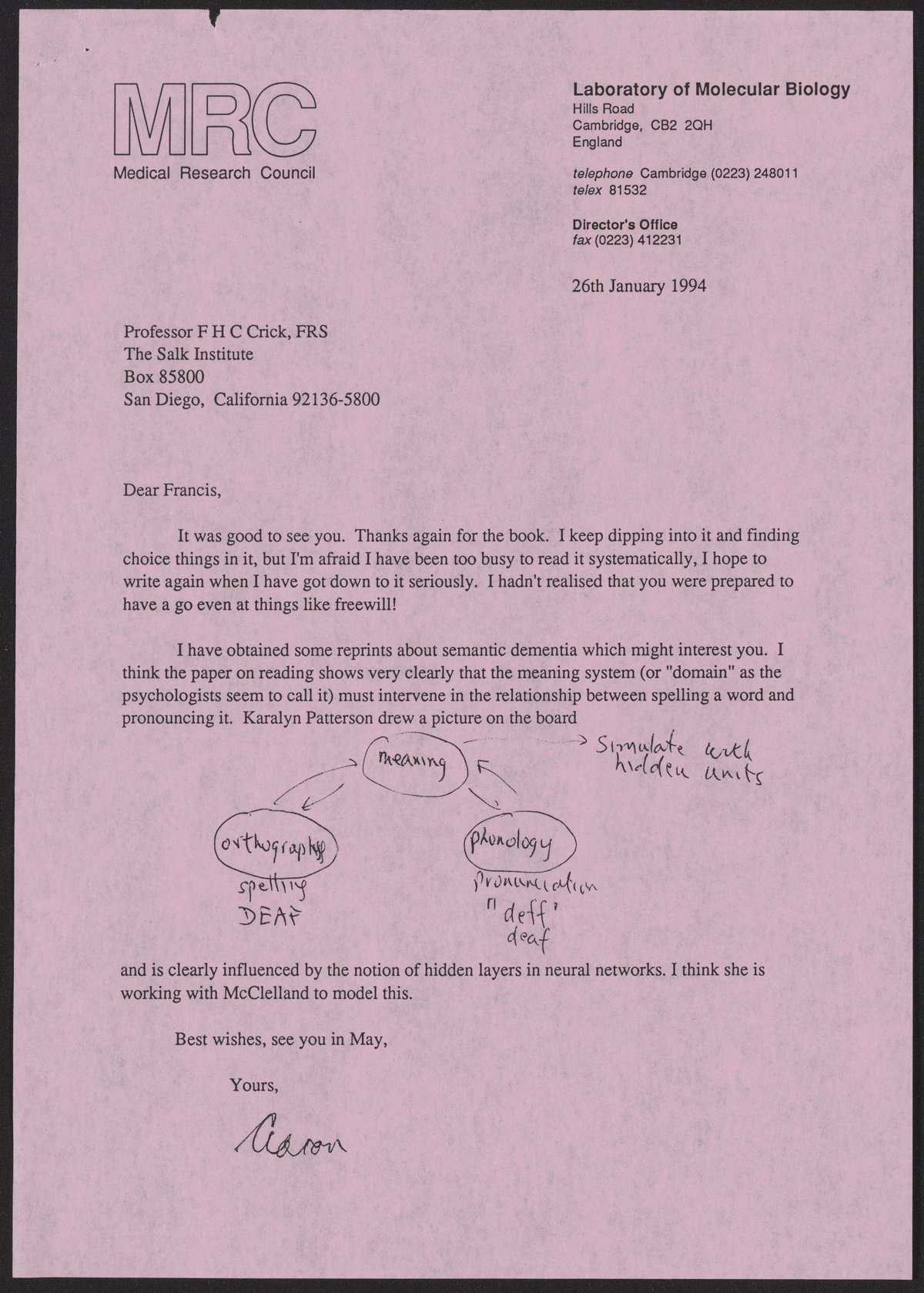 Letter from Aaron Klug to Francis Crick, January 16, 1994 - Science ...