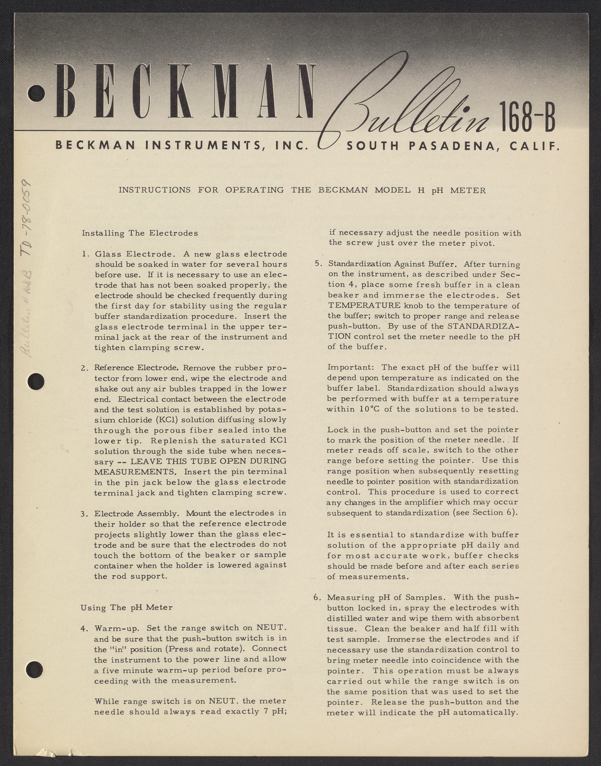Instructions for Operating the Beckman Model H pH Meter - Science ...