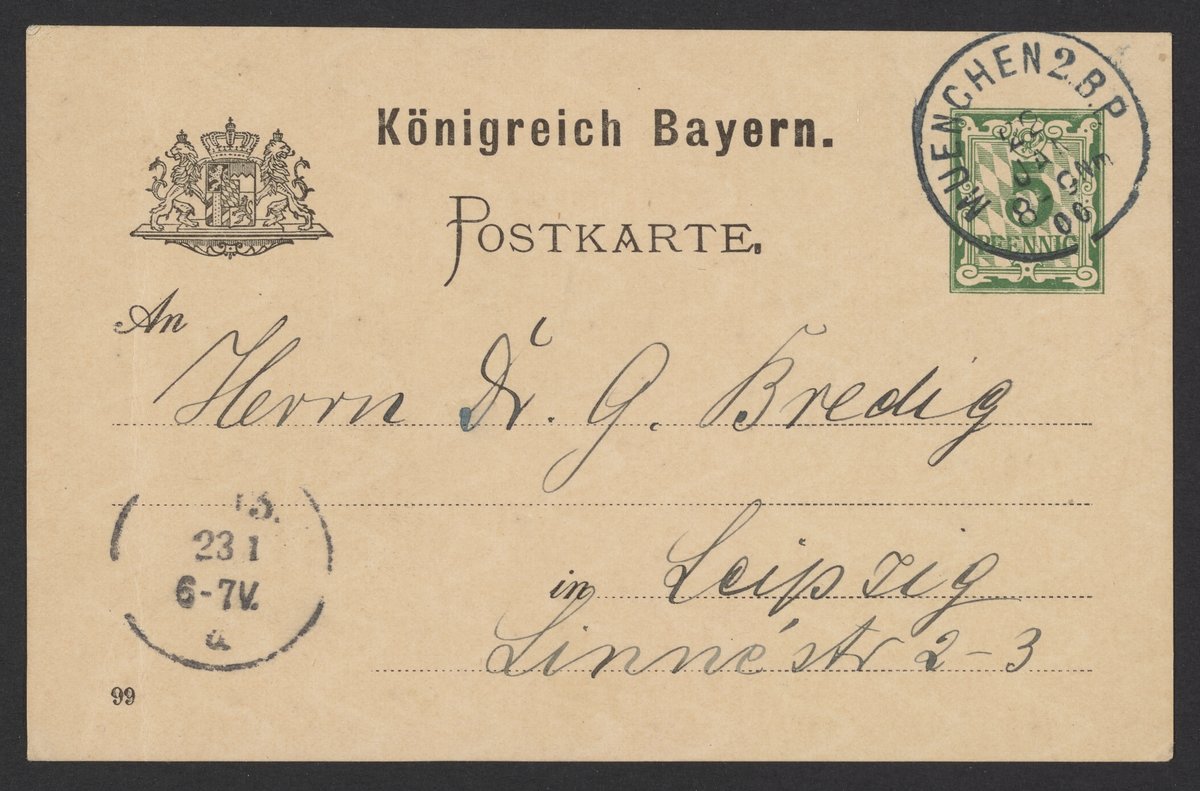 Postcard from C.J. Lintner to Georg Bredig - Science History Institute ...