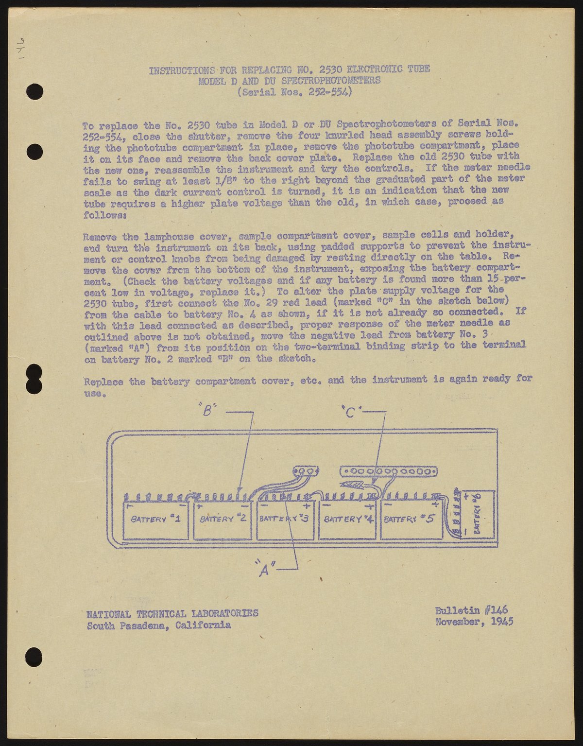 Instructions for replacing No. 2530 electronic tube model [in] model D ...
