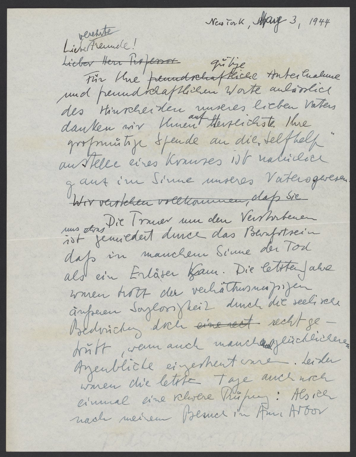 Draft of a letter from Max Bredig to Kasimir Fajans, May 3, 1944 ...