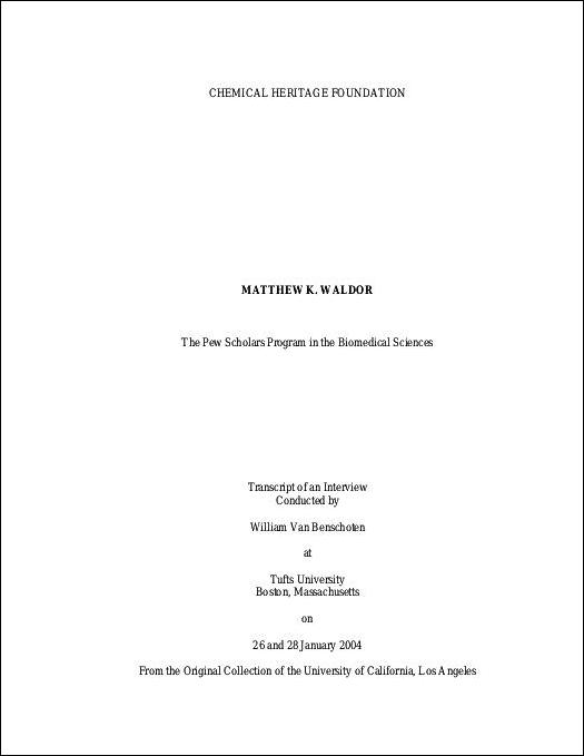 Oral history interview with Matthew K. Waldor - Science History ...