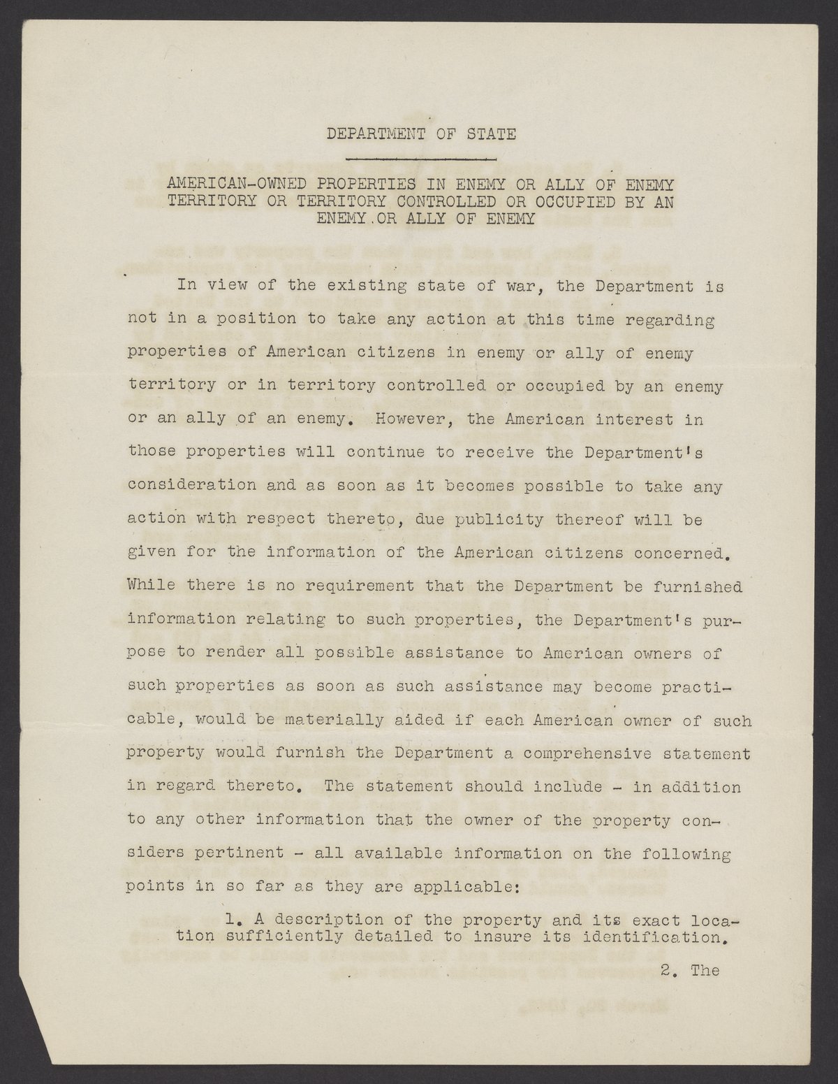 American-Owned Properties in Enemy or Ally of Enemy Territory or ...