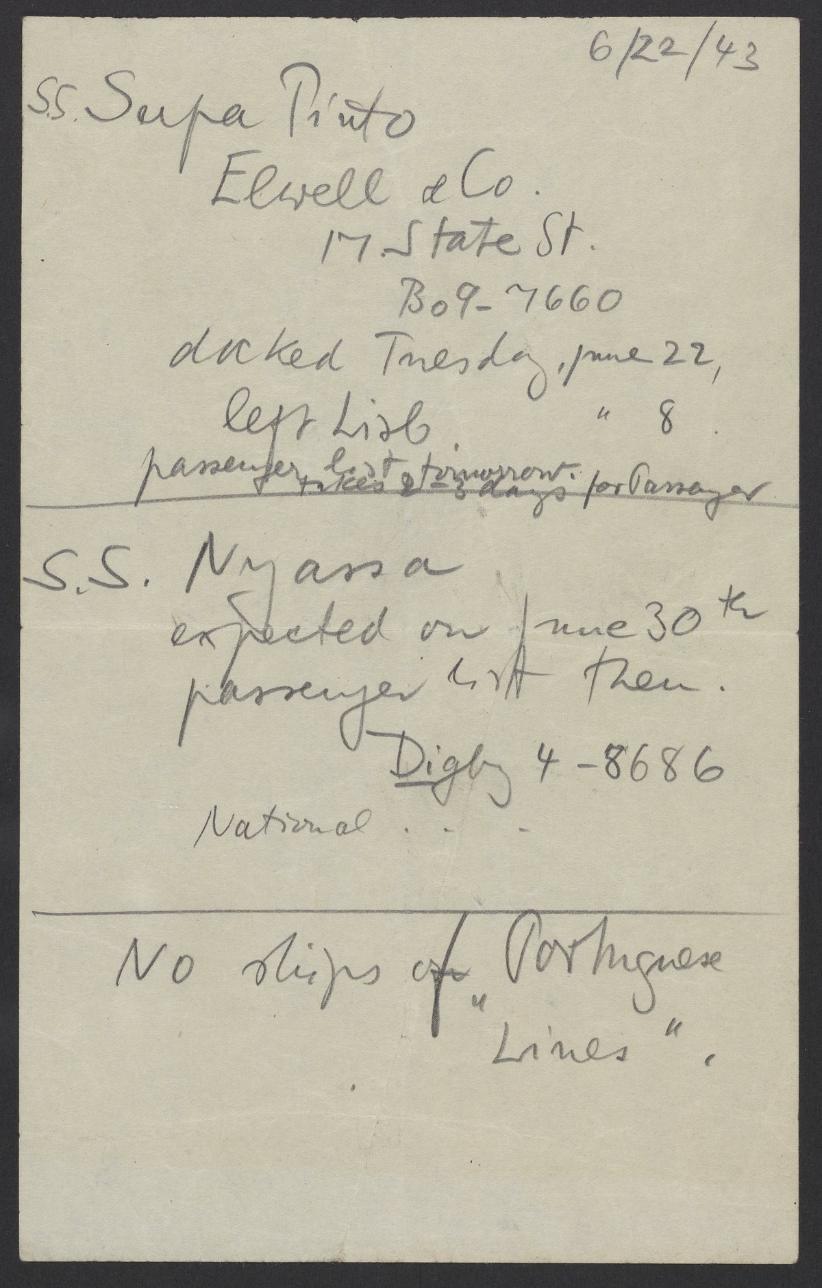 Note with ship names and addresses - Science History Institute Digital ...