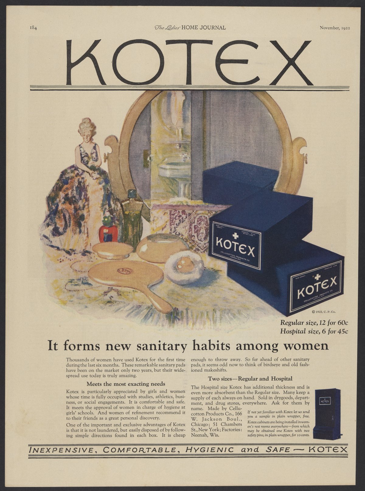 Kotex sanitary pad advertisement, 1922 - Science History Institute ...
