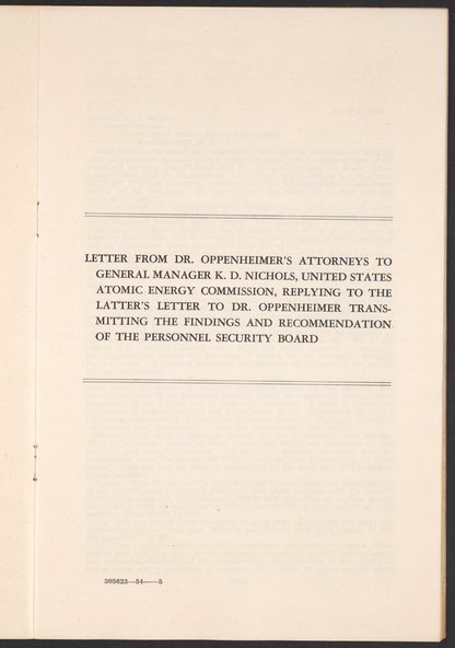 In the Matter of J. Robert Oppenheimer: Texts of Principal Documents ...