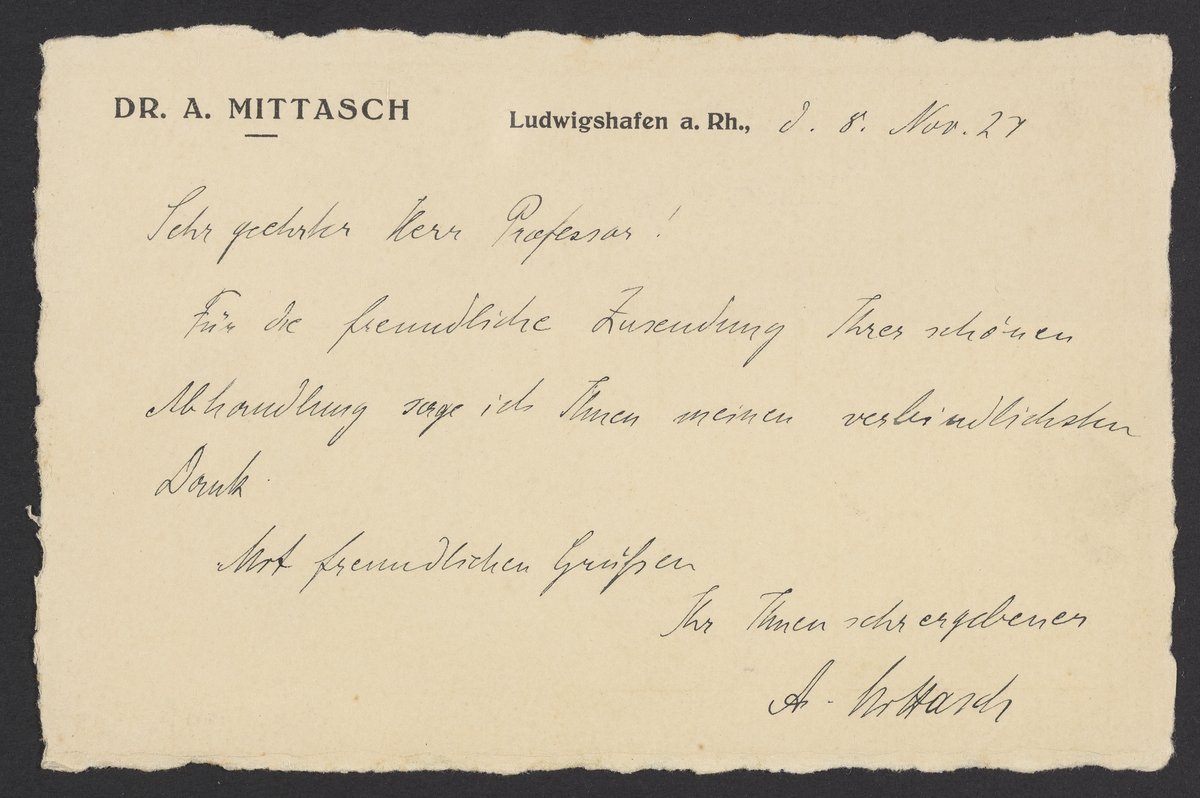 Postcard from Alwin Mittasch to Georg Bredig - Science History ...