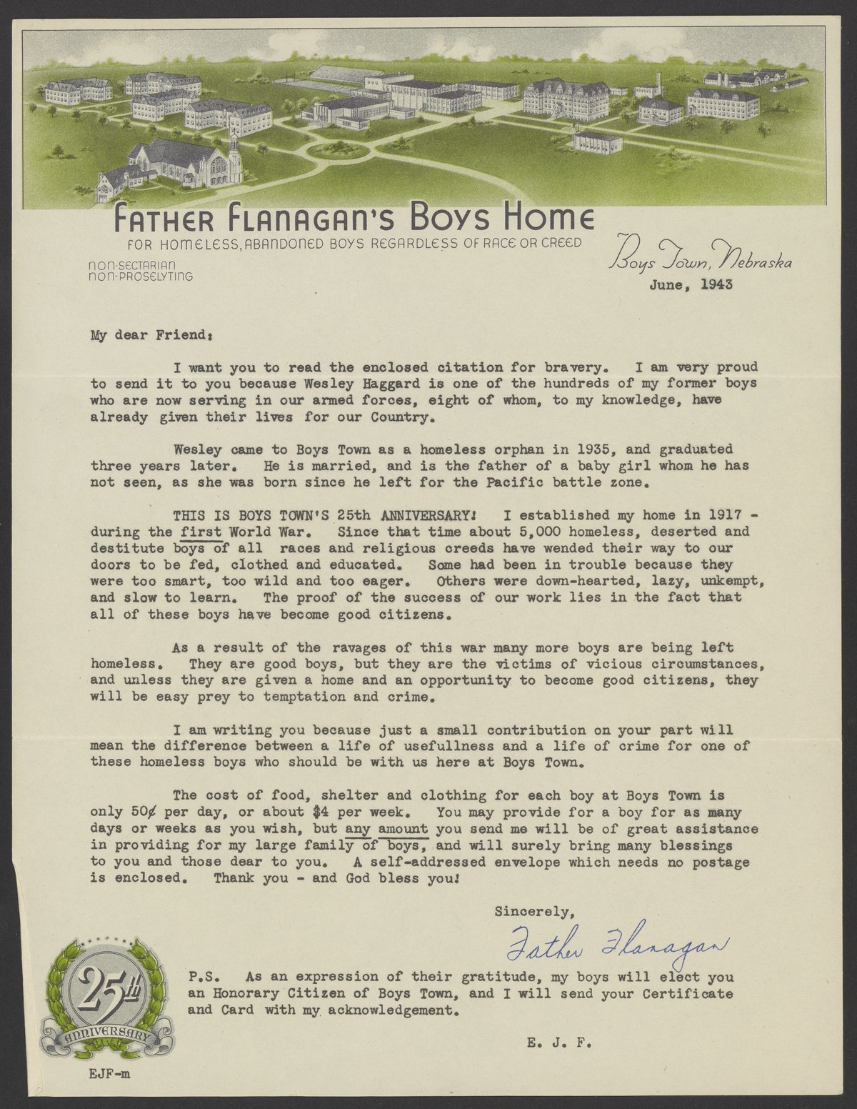 Letter from Father Flanagan's Boys' Home - Science History Institute ...