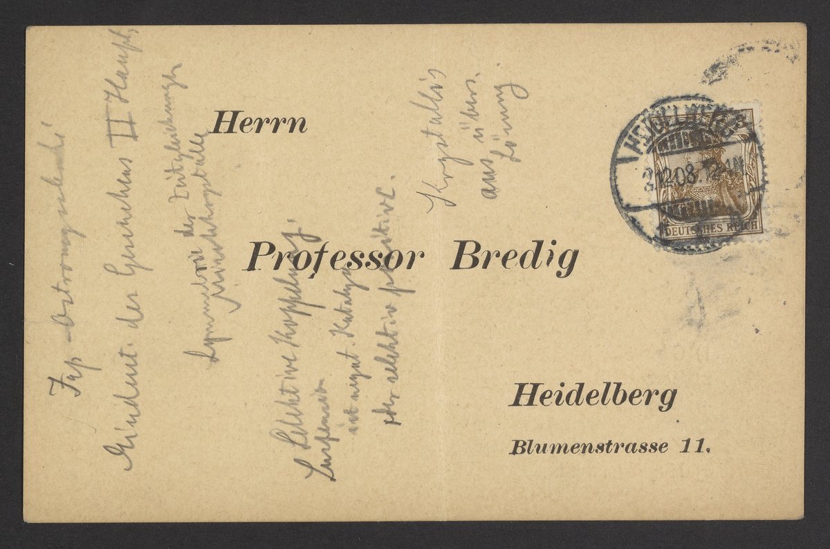 Postcard from the Naturopathic Medicine Association to Georg Bredig ...