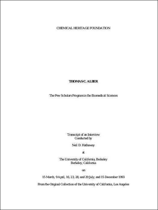 Oral history interview with Thomas C. Alber - Science History Institute ...