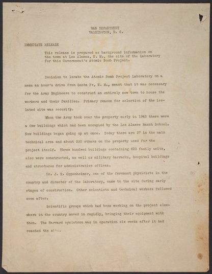Dr. J. R.Oppenheimer's Speech of Acceptance for Scroll Presented to the ...