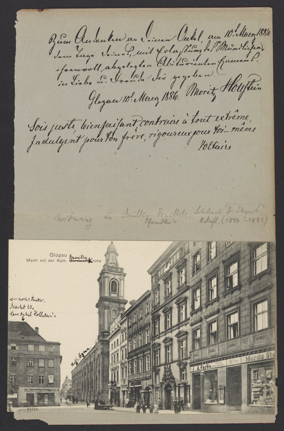 Postcard and letter from Moritz Hollstein to Georg Bredig - Science ...