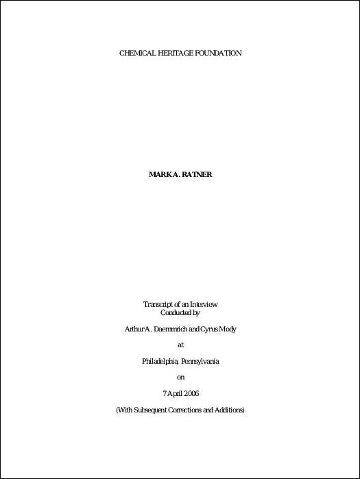 Oral history interview with Mark A. Ratner - Science History Institute ...
