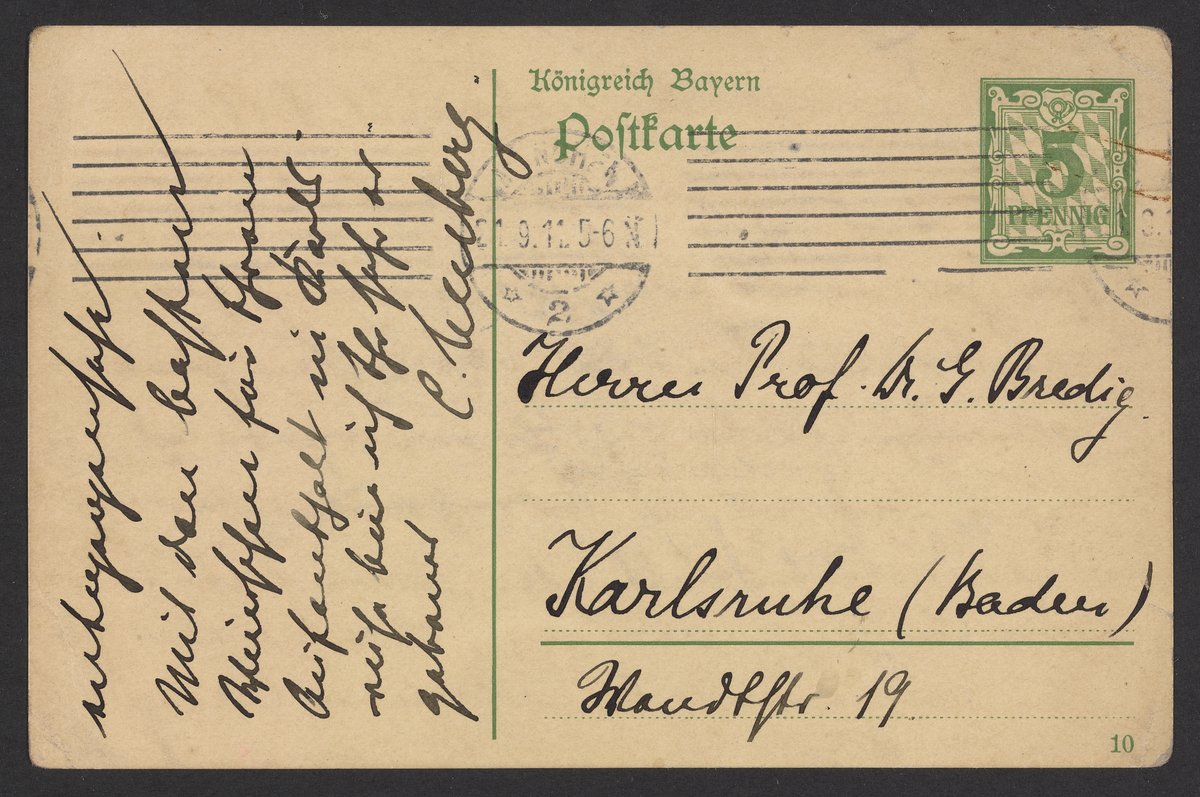 Postcard from Carl Neuberg to Georg Bredig, September 1911 - Science ...