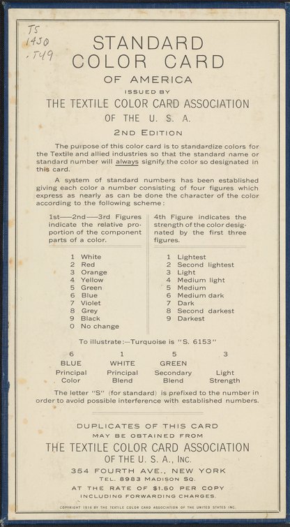 Standard Color Card of America, - Science History Institute Digital ...