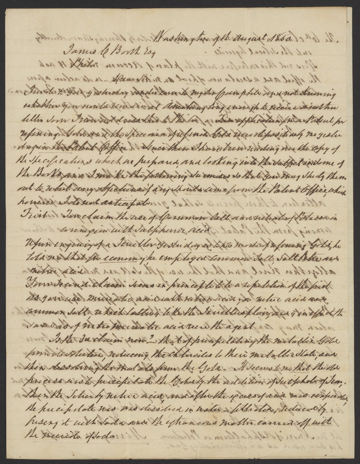 Letter from Henry M. Morfit to James Curtis Booth, August 9, 1850 ...