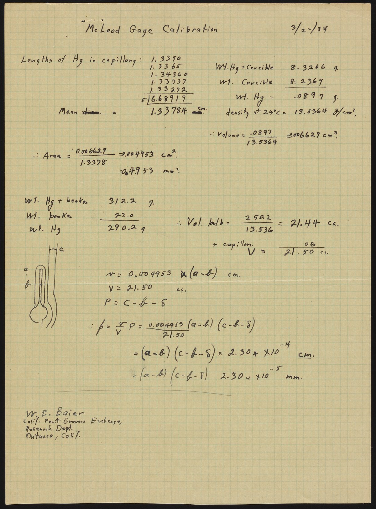McLeod gauge calibration calculations - Science History Institute ...