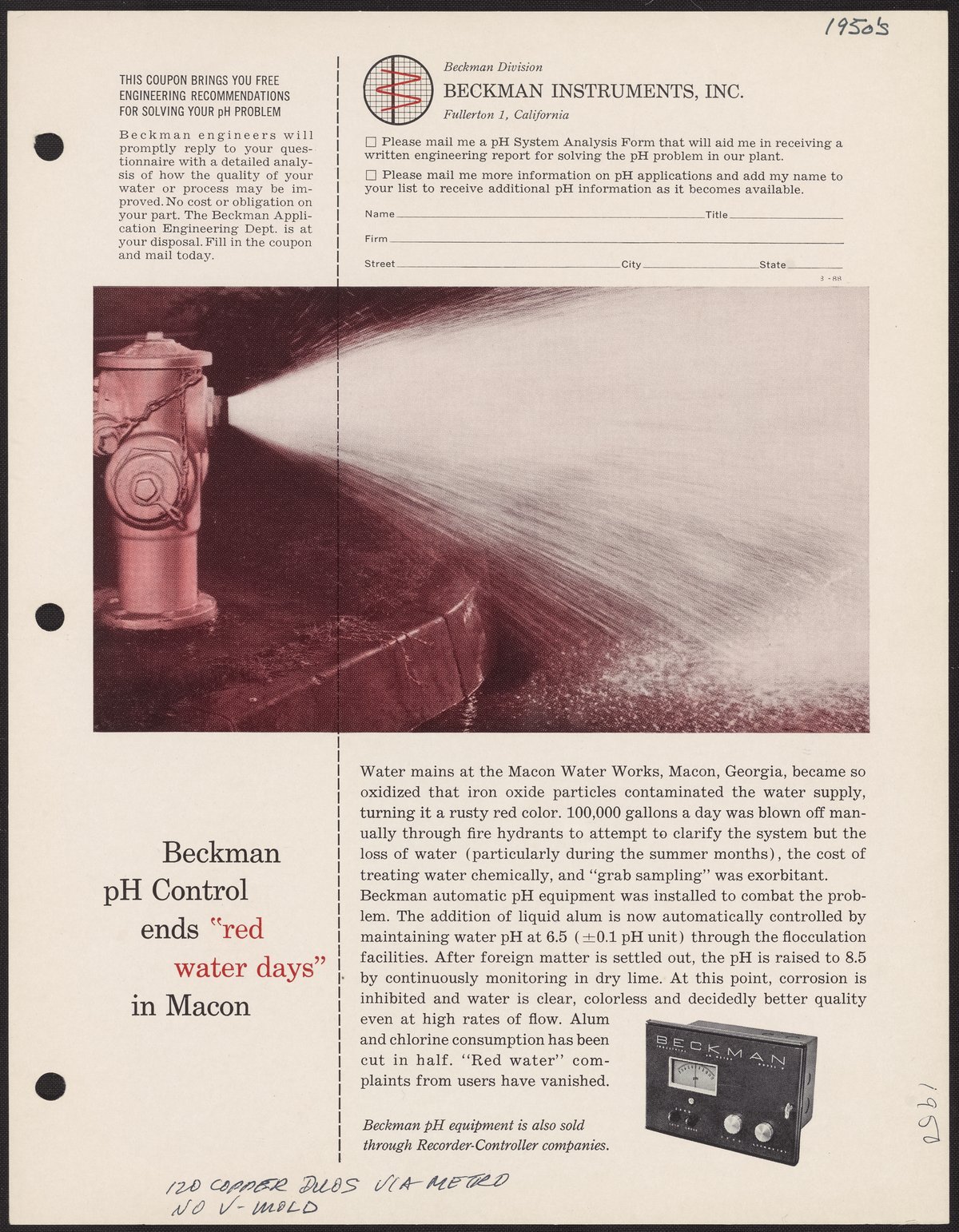 Beckman pH Control ends "red water days" in Macon - Science History ...