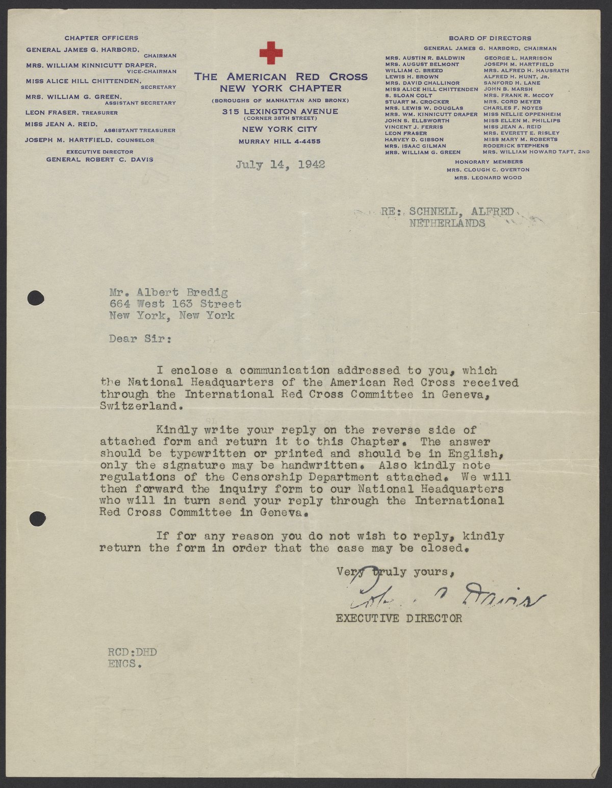 Letters from the American Red Cross to Max Bredig and Liselotte Zadek ...