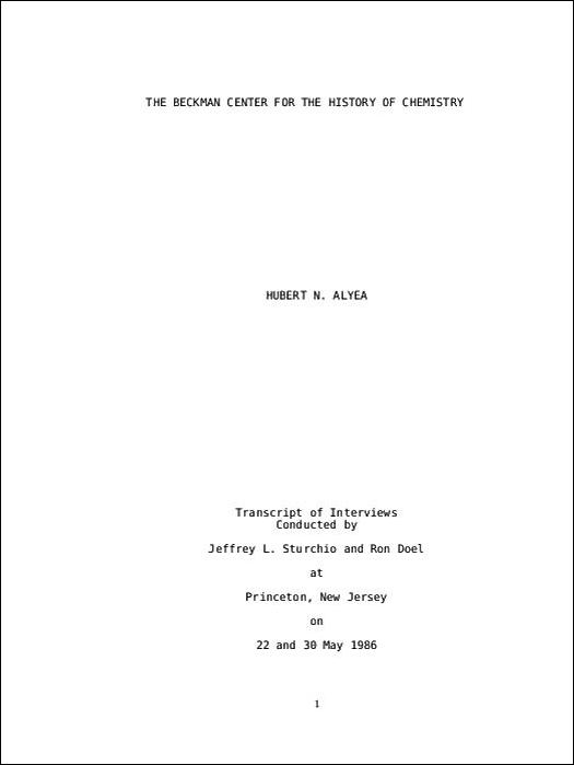 Oral history interview with Hubert N. Alyea - Science History Institute ...