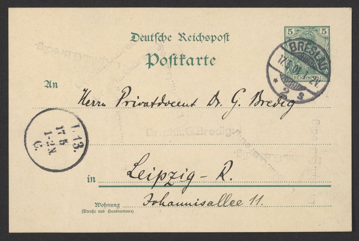 Postcard from Richard Abegg to Georg Bredig - Science History Institute ...