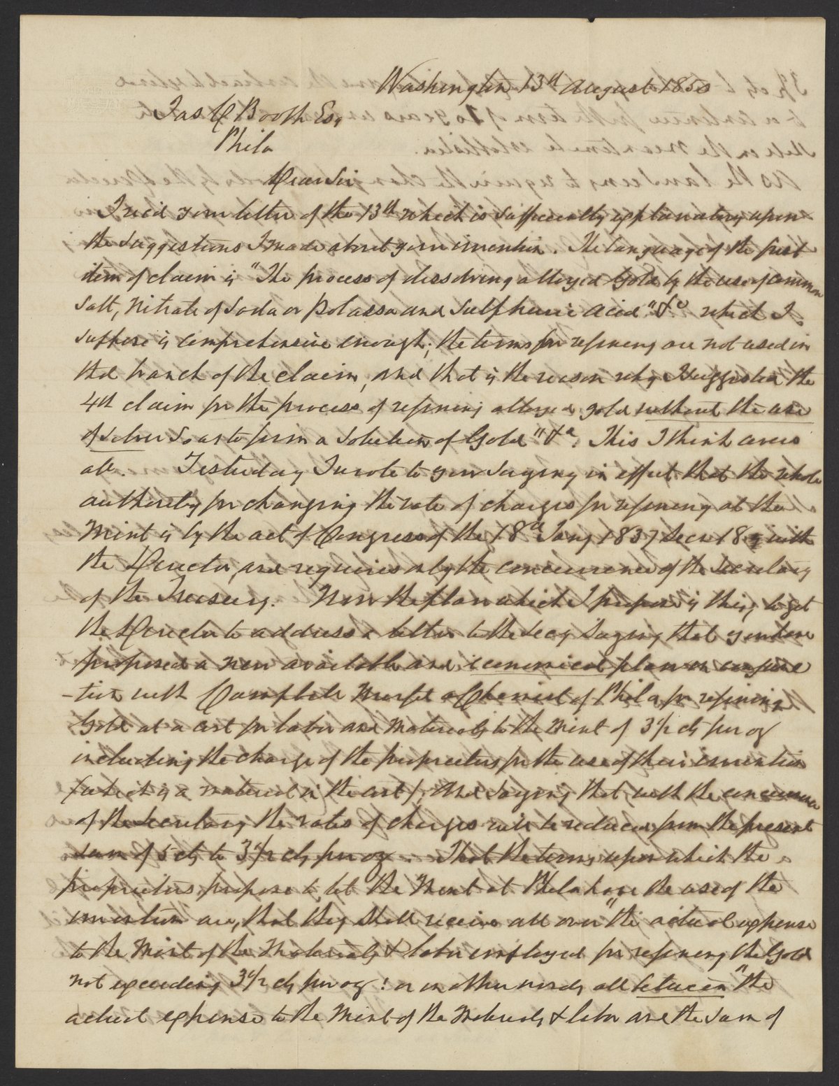 Letter 1 of 2 from Henry M. Morfit to James Curtis Booth, August 13 ...