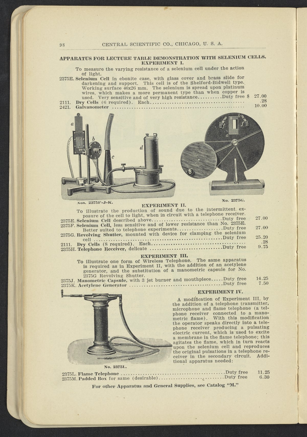 Apparatus for Lecture Table Demontration with Selenium Cells - Science ...