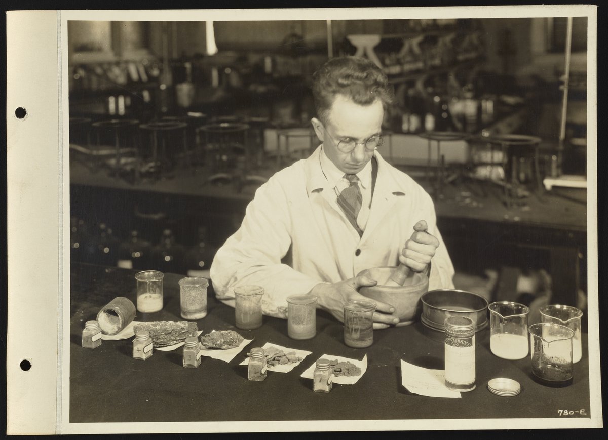 C.C. Dennis using mortar and pestle at Dearborn laboratory - Science ...