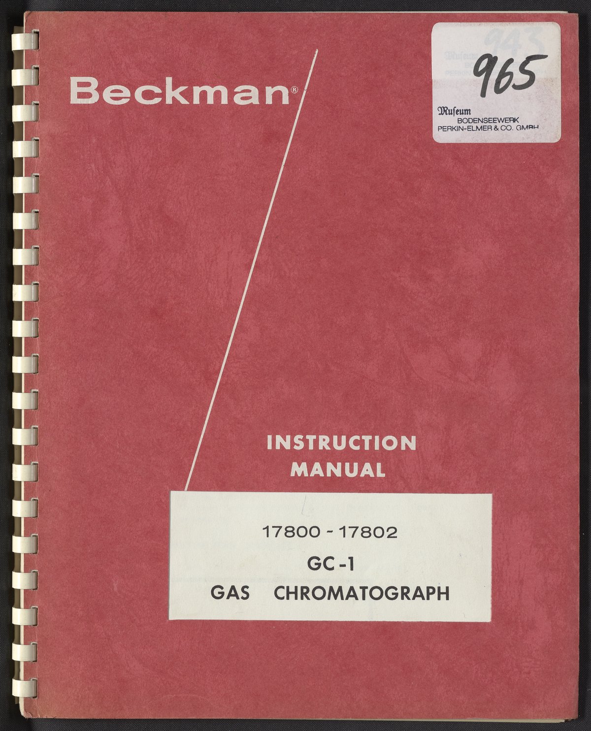 Beckman Instruction Manual, 17800-17802, GC-1 Gas Chromatograph ...