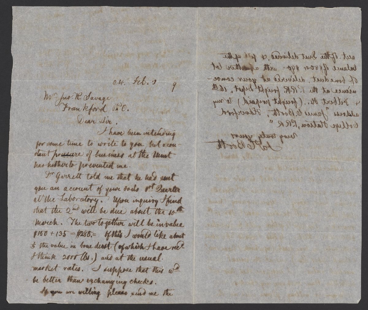 Letter from James Curtis Booth to Mr. J. R. Savage - Science History ...