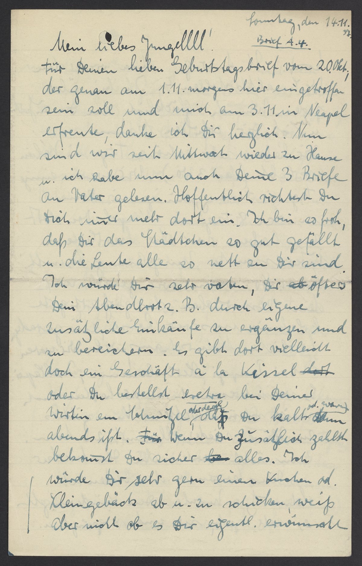 Letter from Marianne and Viktor Homburger to Max Bredig, November 14 ...