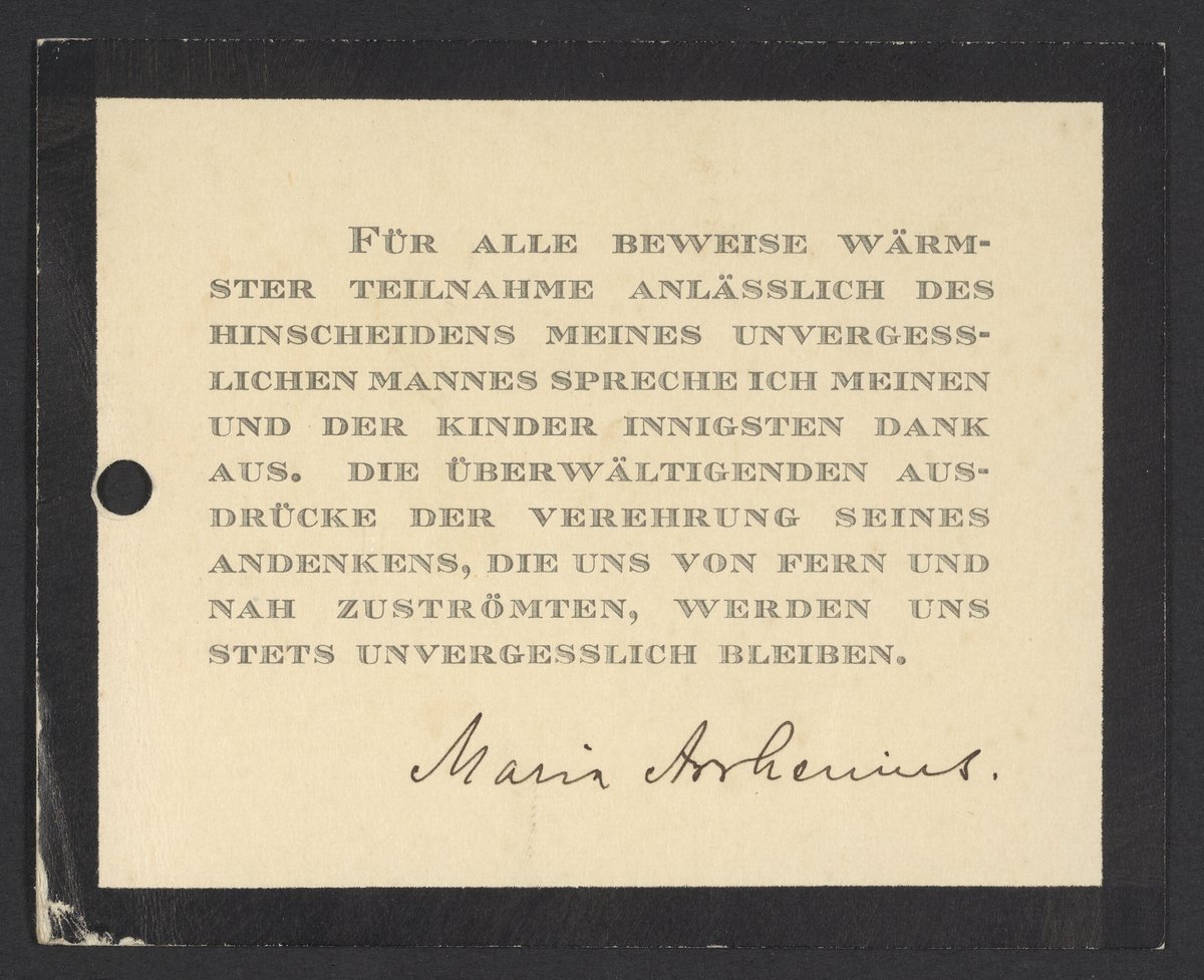Thank You Card from Maria Arrhenius to Georg Bredig - Science History ...