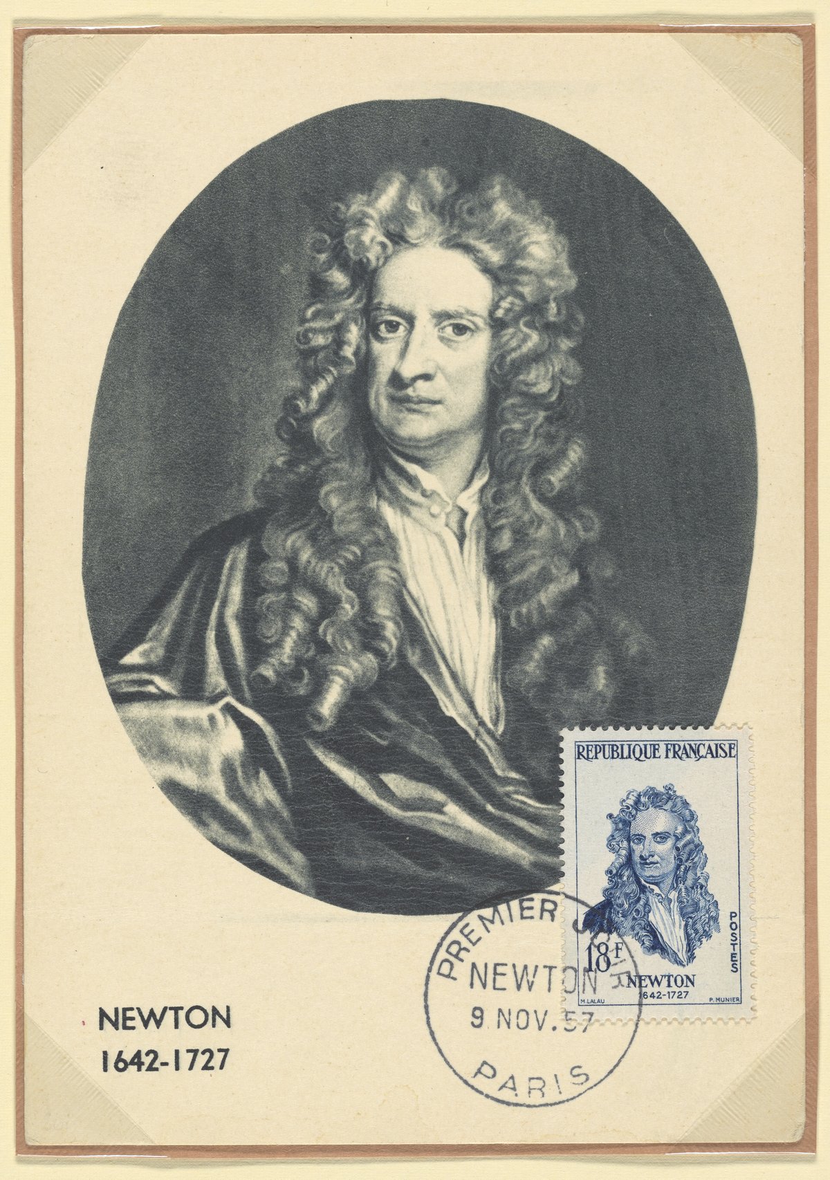 Postcard and French postage stamp commemorating Isaac Newton - Science ...