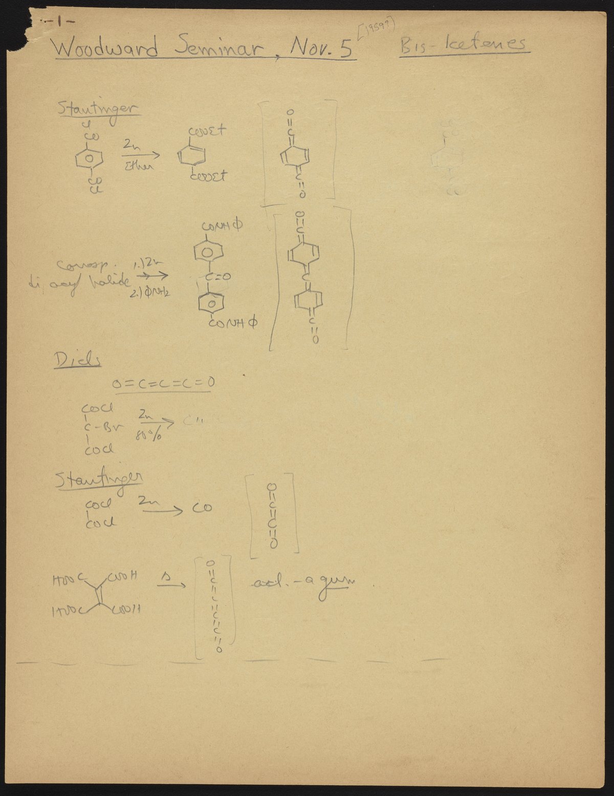 R. B. (Robert Burns) Woodward Seminar entitled "Bis-Ketenes" - Science ...
