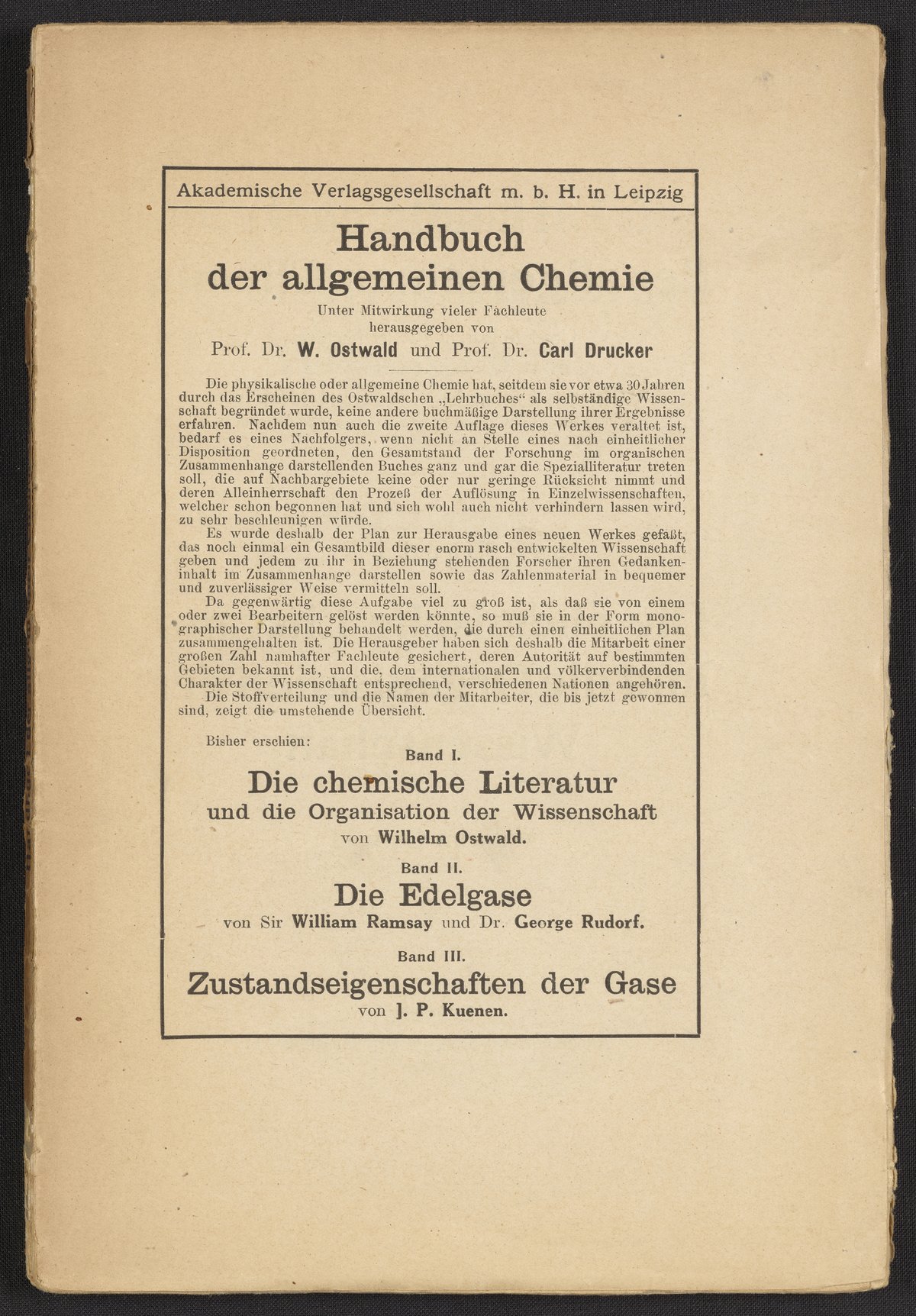 Handbuch der allgemeinen Chemie, Band I: Die chemische Literatur und ...