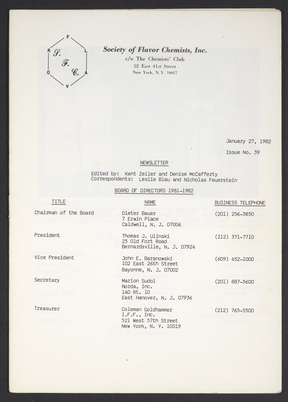 Society of Flavor Chemists newsletter, January 1982 - Science History ...