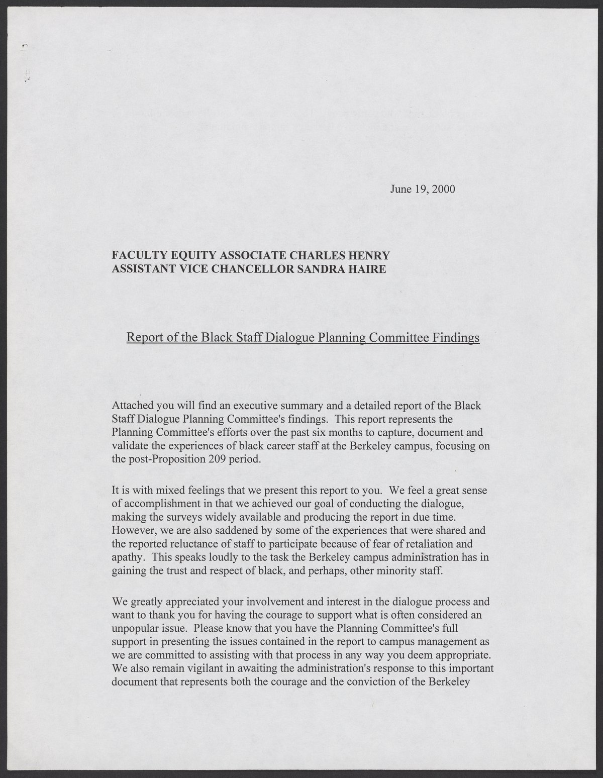 Report of the Black Staff Dialogue Planning Committee Findings ...