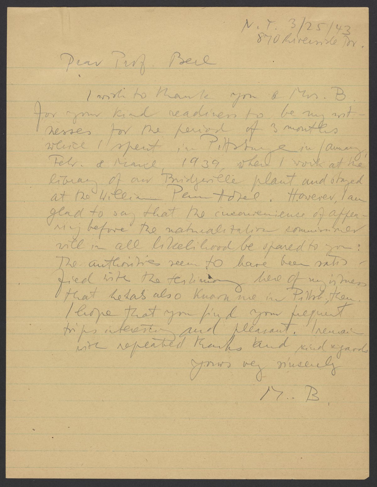 Letter from Max Bredig to Ernst Berl, March 25, 1943 - Science History ...