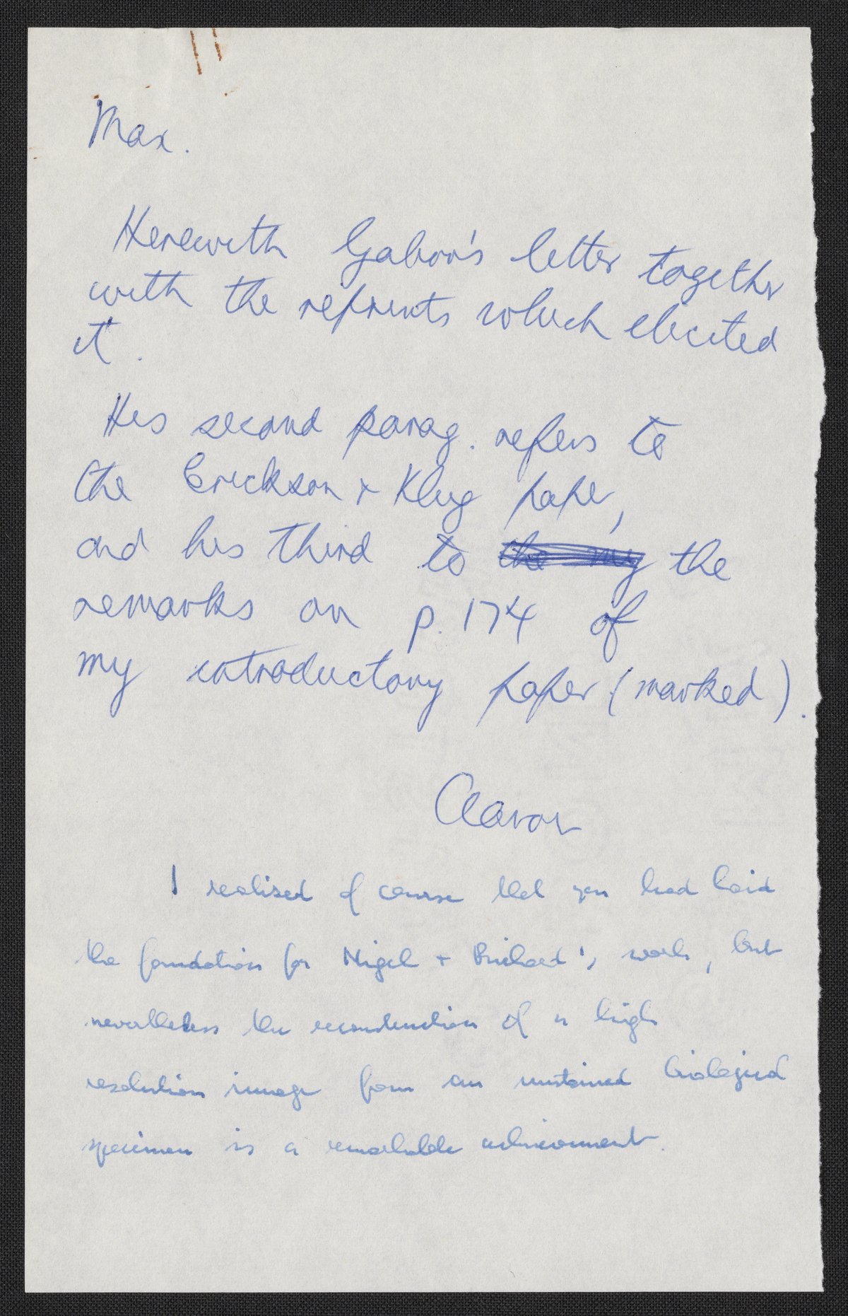Letter from Aaron Klug to Max Perutz, 1972 - Science History Institute ...
