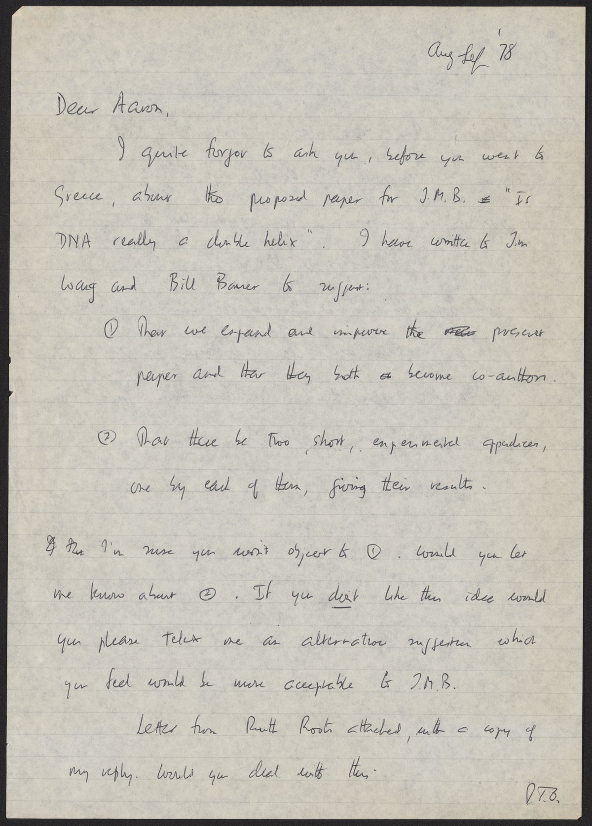 Letter from Francis Crick to Aaron Klug, August, 1978 - Science History ...